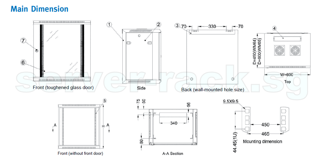 TOTEN Standard 6U Wall Mount Rack 600W X 600D